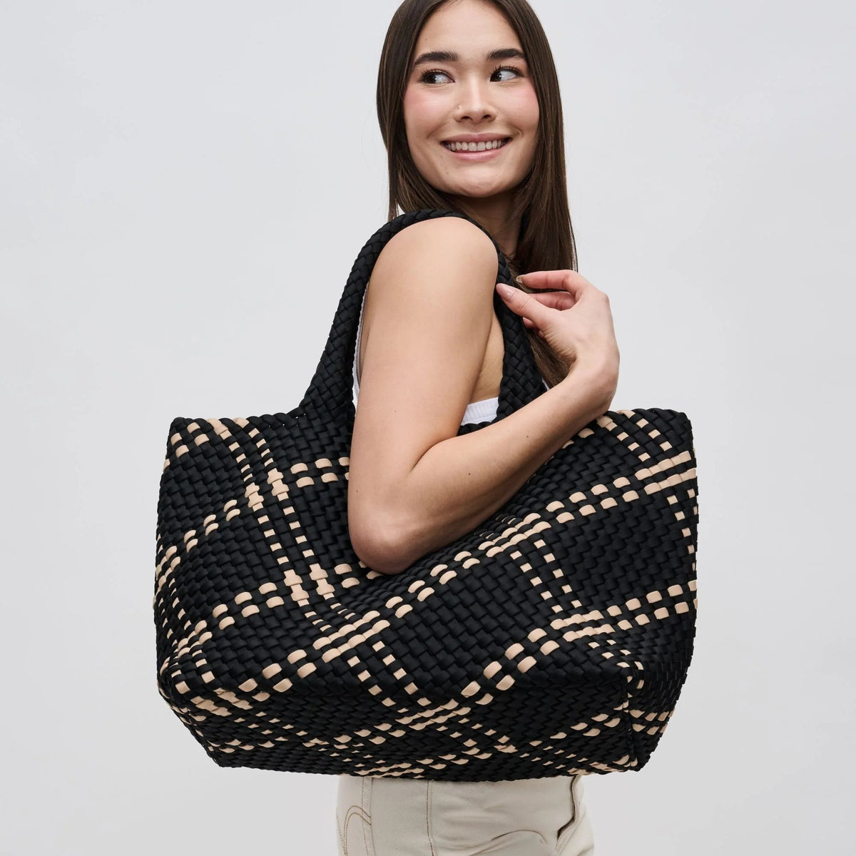 Sol And Selene Sky's The Limit Large Woven Tote- Black Nude – Styleartist