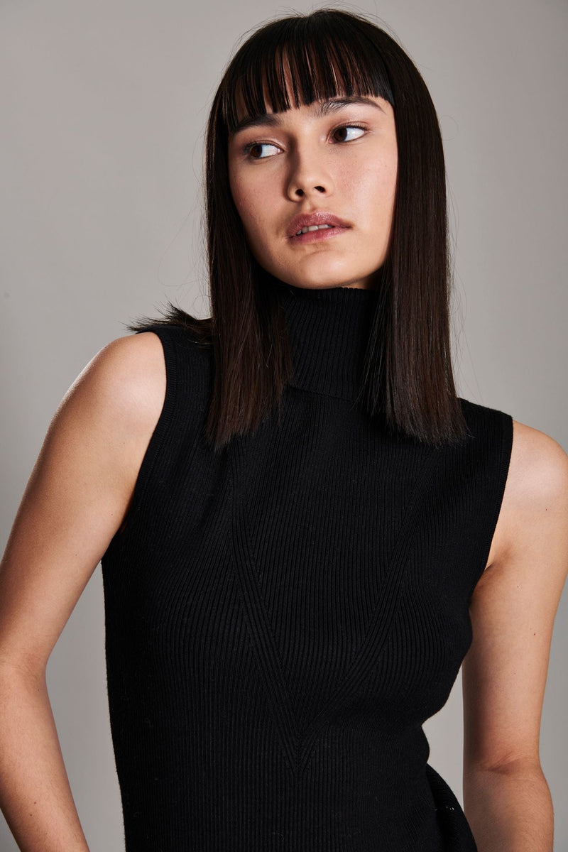 Line Adeline Sleeveless Rib Knit Turtleneck Sweater - Caviar – Styleartist